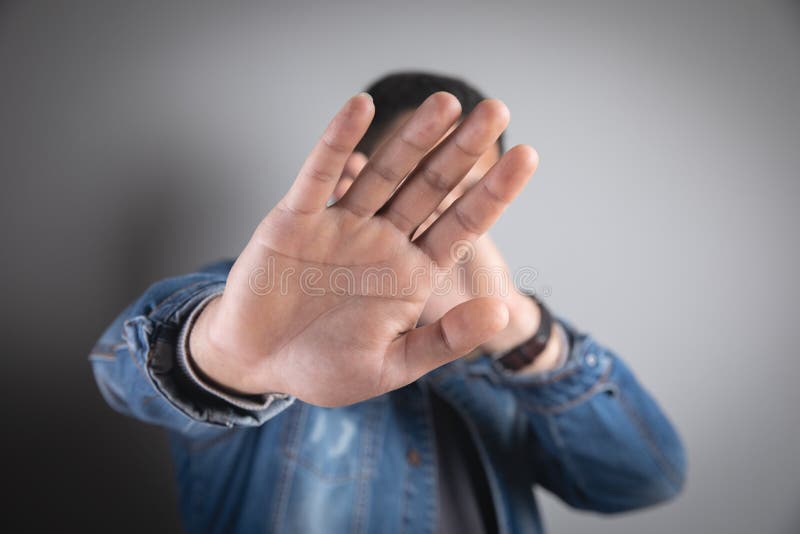 Man Makes a Stop Sign with His Hands Stock Image - Image of face, fear ...