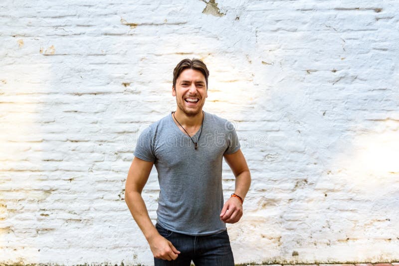 Young Man, Male Model, Posing Laughing in Front of Camera Stock Photo ...