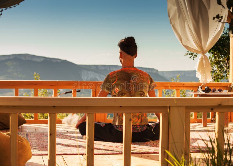Young Man Meditation in Summer House Stock Image - Image of buddhism ...