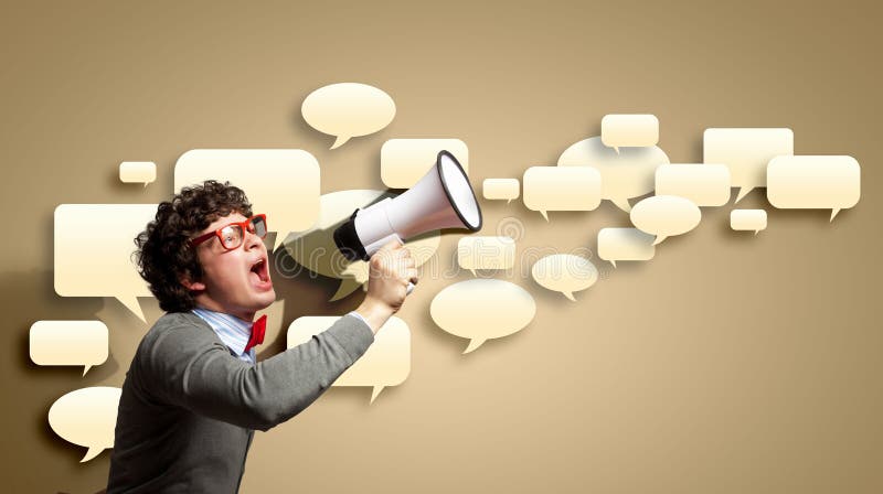 Young man with megaphone stock photo. Image of portrait - 33034770