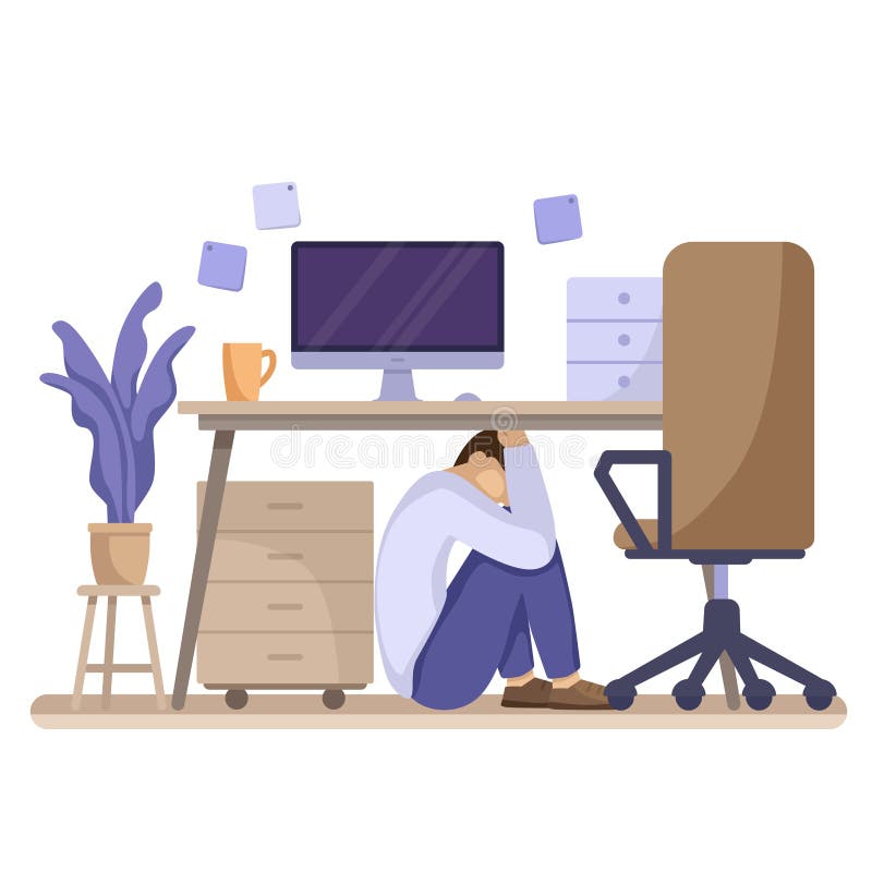 Young Man with Mental Psychological Disorder at Work. Stock Vector ...