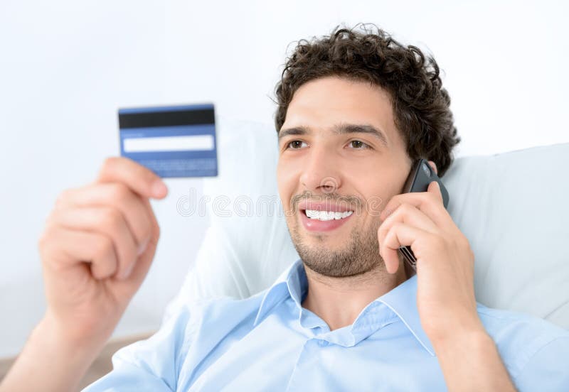 Man Using a Credit Card for Online Shopping Stock Photo - Image of ...