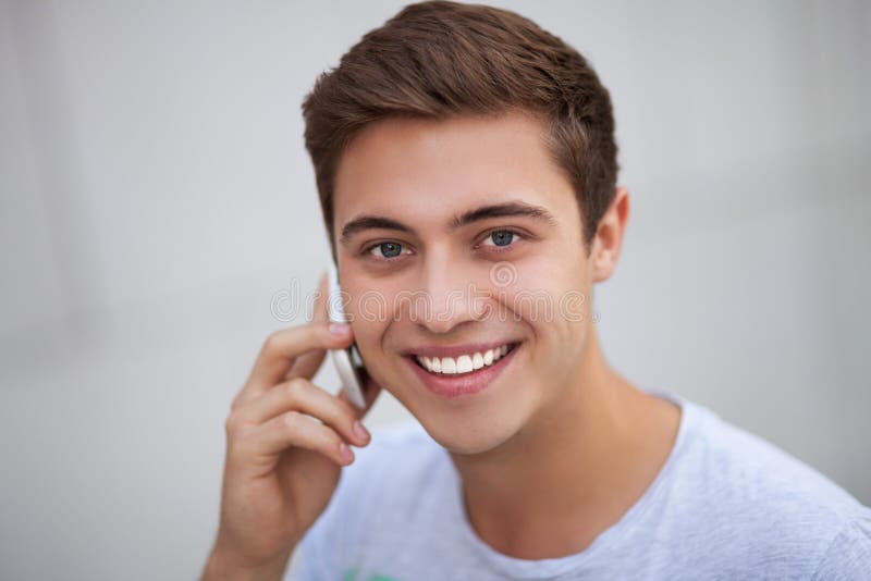 Young Man with Mobile Phone Stock Image - Image of young, happiness ...