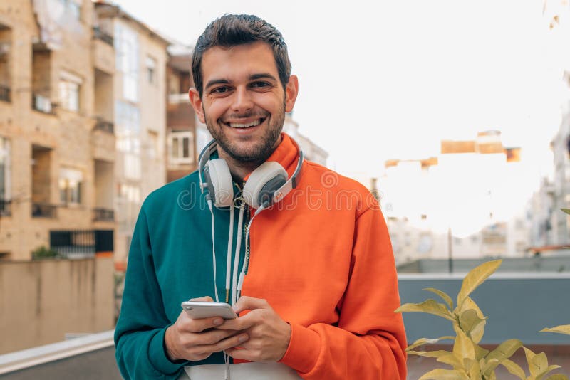 Man with Mobile Phone on the Street Outdoors Stock Image - Image of ...
