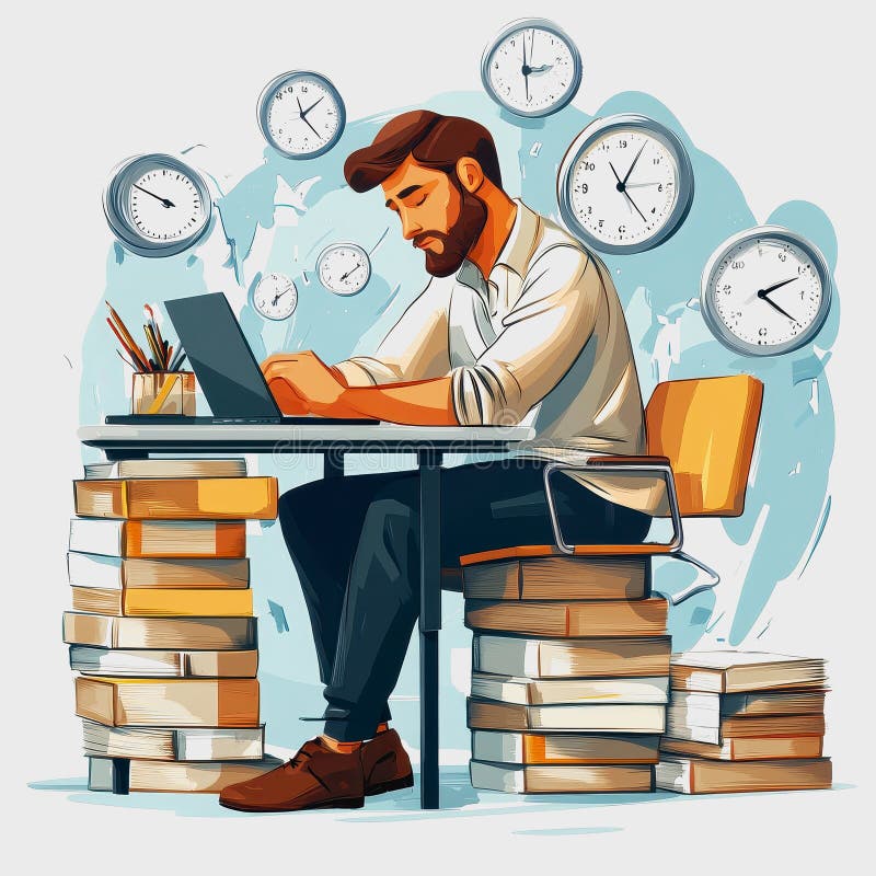 Young Man in a Modern Office Setting Focused on Work with Multiple ...