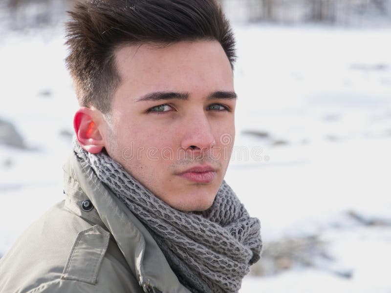 Young Man in the Mountain in Winter with Snow Stock Photo - Image of ...