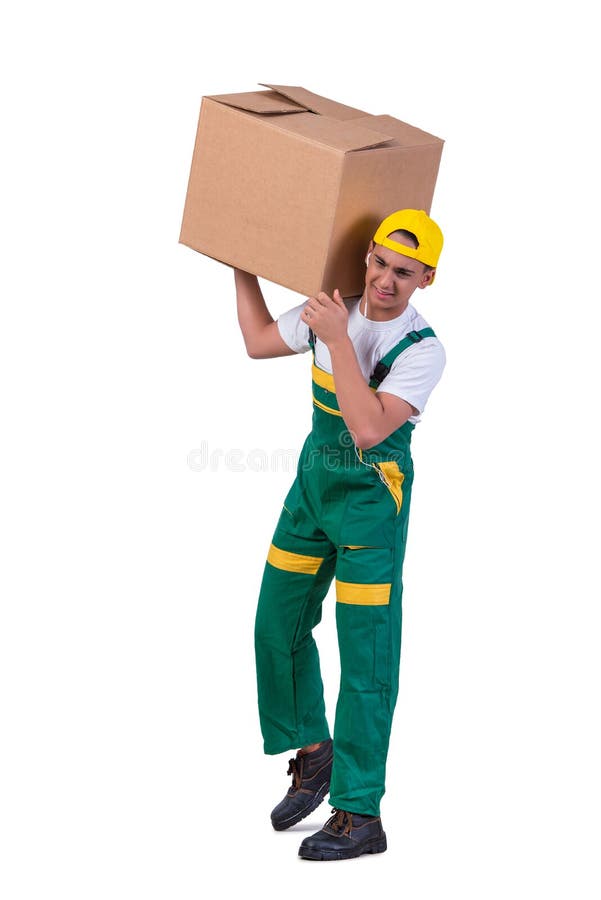 The Young Man Moving Boxes Isolated on White Stock Image - Image of ...