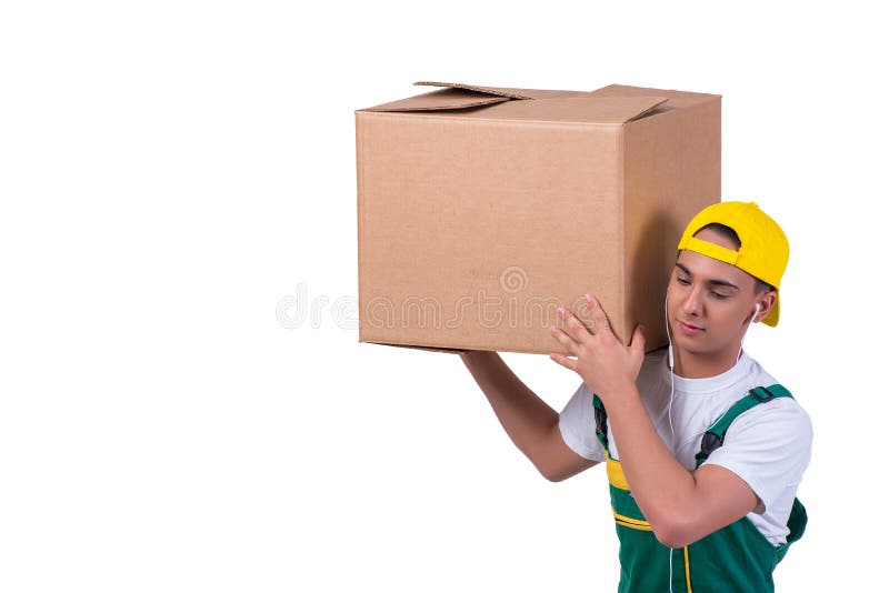 The Young Man Moving Boxes Isolated on White Stock Photo - Image of ...