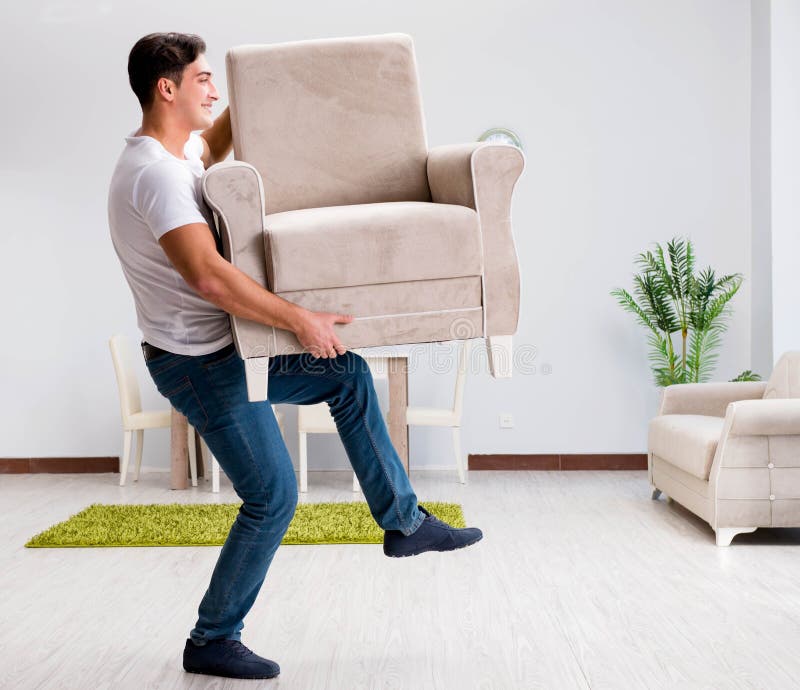 The Man Moving Furniture at Home Stock Image - Image of relocation ...
