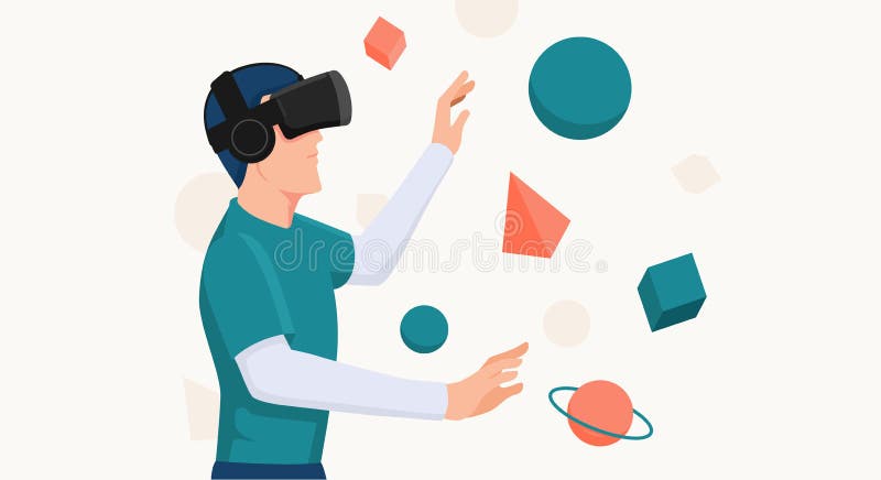 A Man Moving Objects Data and Graph Around Using a Virtual Reality VR ...