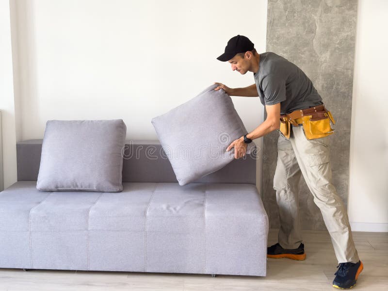 Young Man Moving Sofa Couch Stock Image - Image of fitness, interior ...