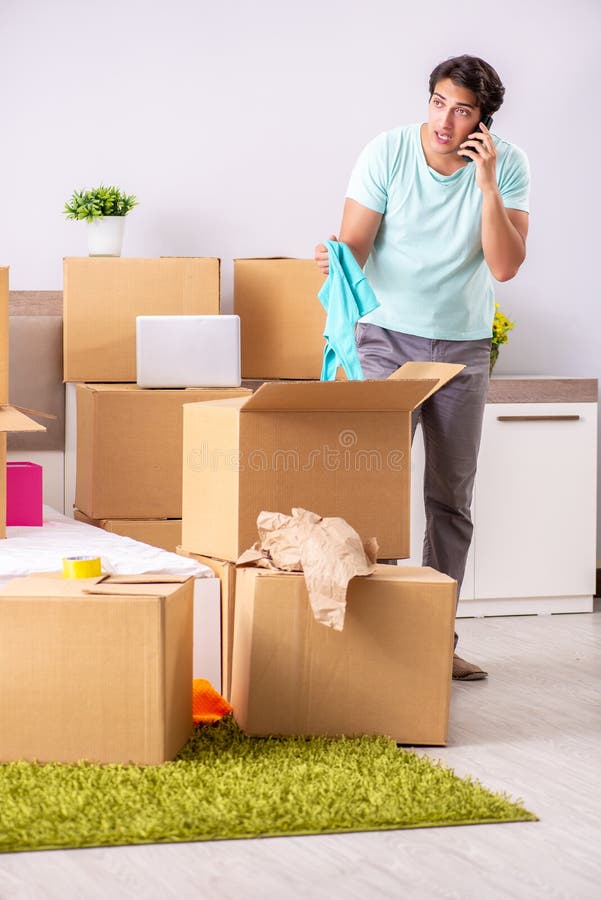 The Young Man Moving To New Apartment Stock Image - Image of move ...