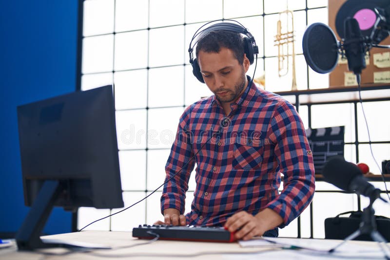 Young Man Musician Having Dj Session at Music Studio Stock Photo ...