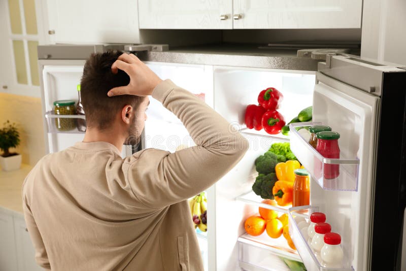 Man Near Open Refrigerator in Kitchen Stock Photo - Image of lifestyle ...