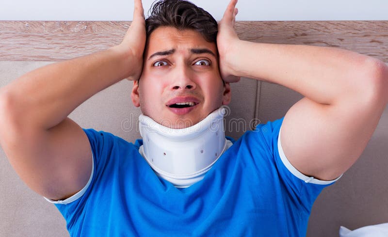 Young Man with Neck Injury in the Bed Stock Photo - Image of despaired ...