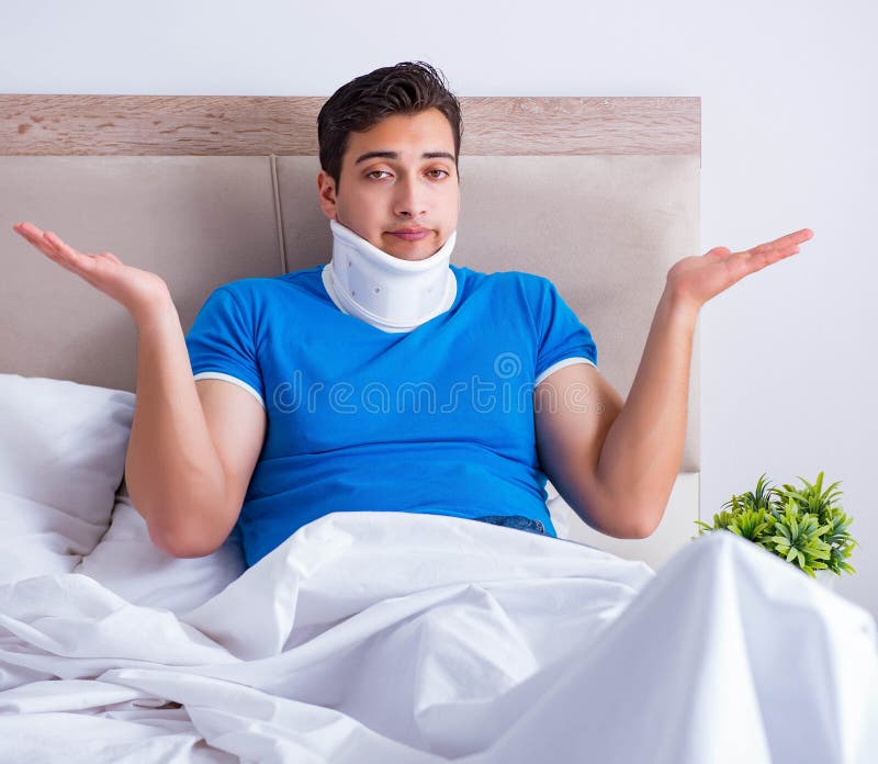 Young Man with Neck Injury in the Bed Stock Photo - Image of injured ...