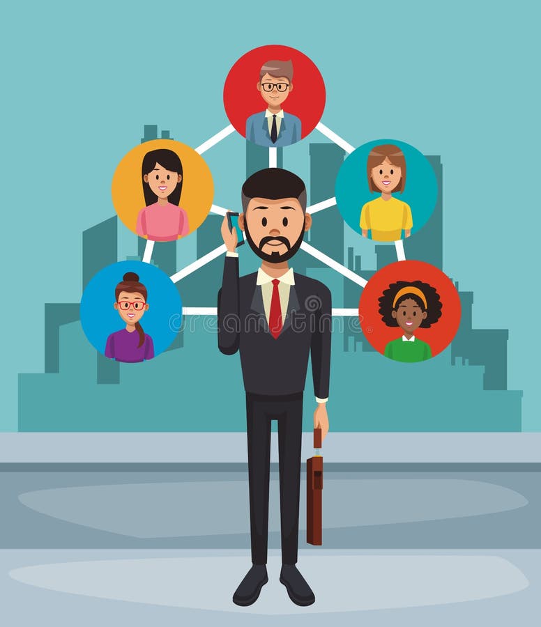 Young Man with Network Contacts Stock Vector - Illustration of ideas ...