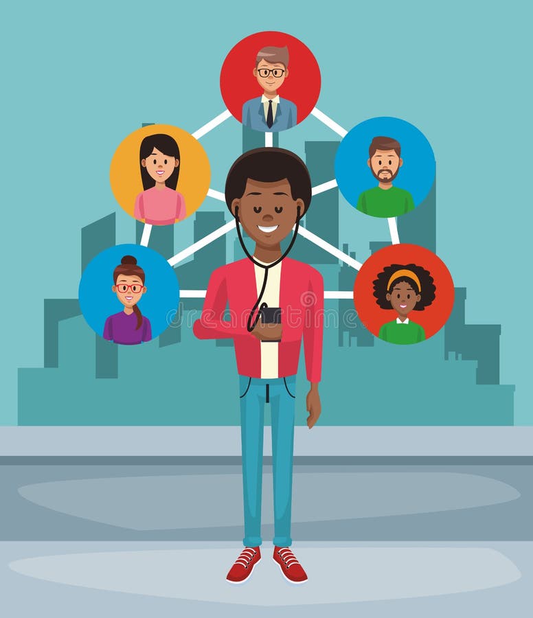 Young Man with Network Contacts Stock Vector - Illustration of contacts ...