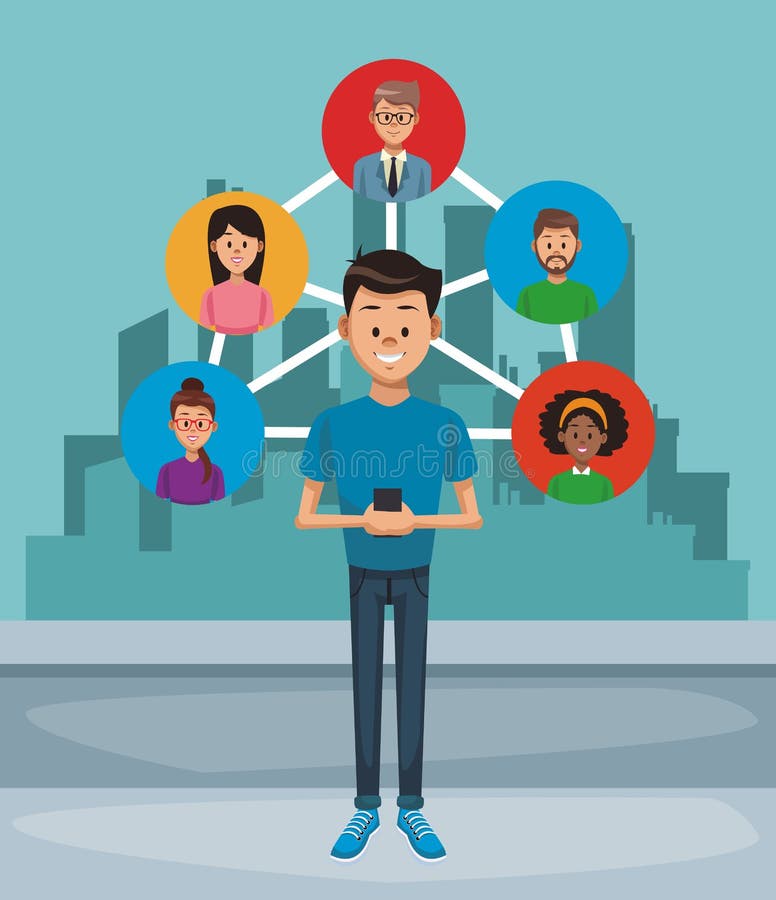 Young Man with Network Contacts Stock Vector - Illustration of online ...