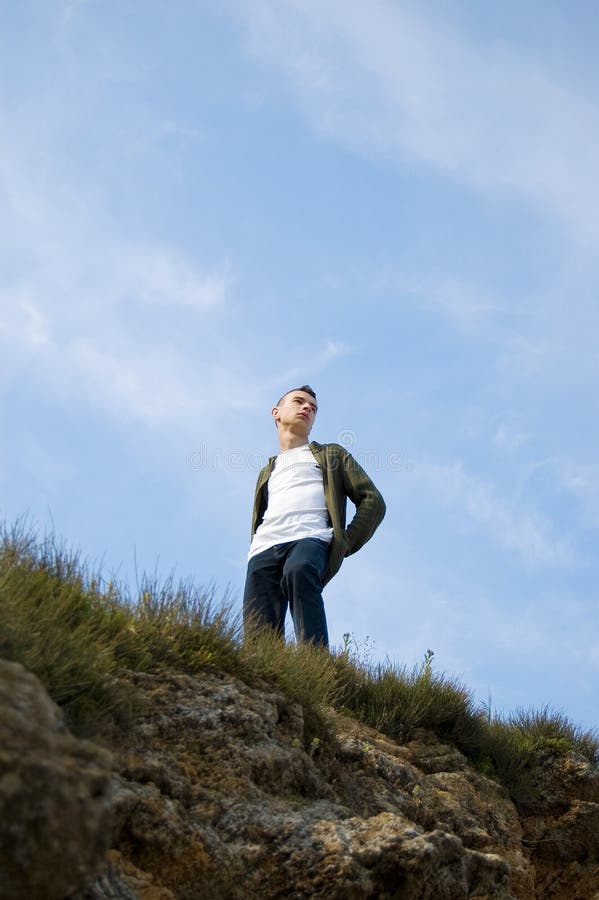Happy man on the mountain stock photo. Image of landscape - 6644818