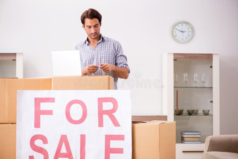 The Young Man Offering Home for Sale and Moving Out Stock Image - Image ...