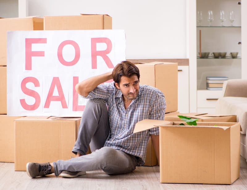 Young Man Offering Home for Sale and Moving Out Stock Photo - Image of ...