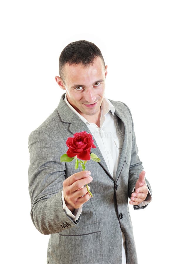 Man Hand Offering A Flower Rose Stock Photo - Image of caucasian ...