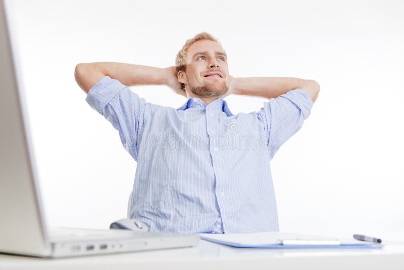 Young Man at Office Daydreaming Stock Image - Image of daydreaming ...