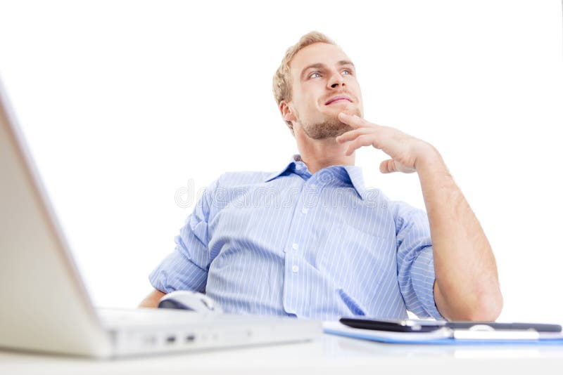 Young Man at Office Daydreaming Stock Photo - Image of happy, table ...