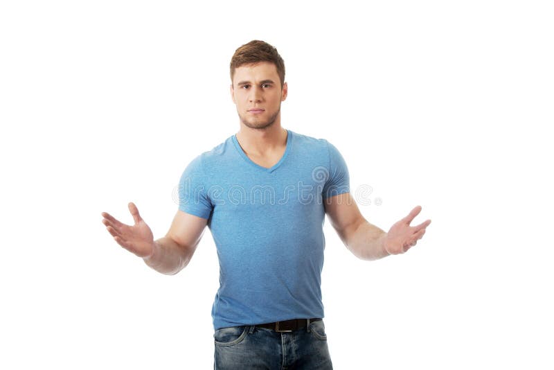 Young man with open hands. stock photo. Image of gesturing - 50514160