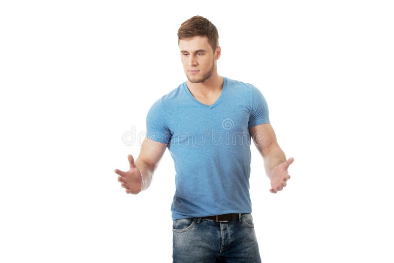 Young man with open hands. stock photo. Image of gesturing - 51165556