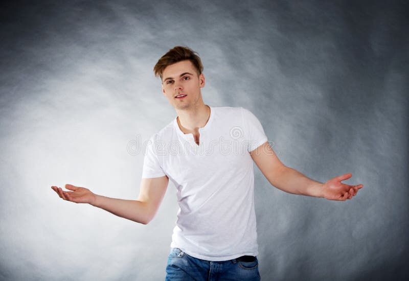 Young Man With Open Hands. Stock Photo - Image: 54843414