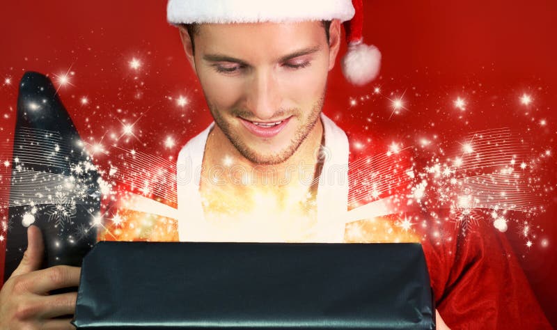 Young man opens a gift stock image. Image of gift, happy - 45754763