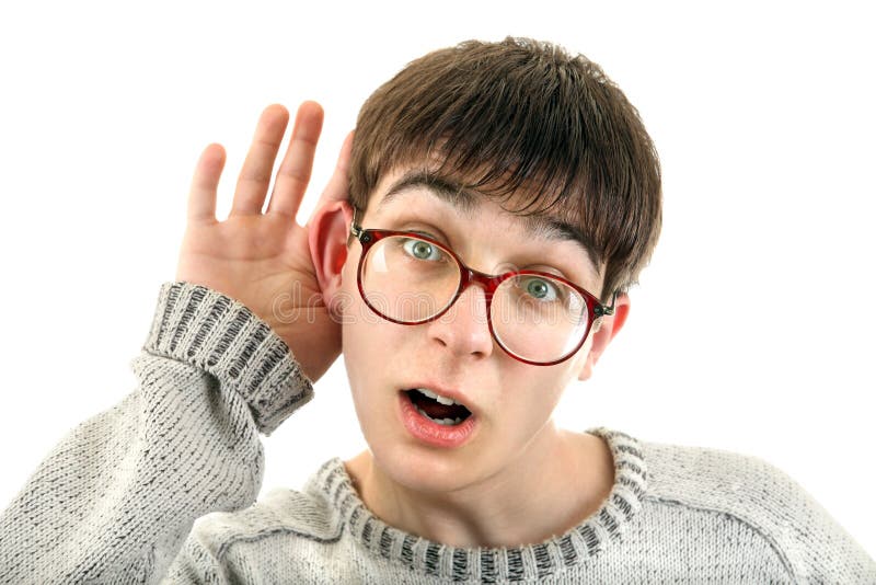 Young man Overhears stock image. Image of eyeglasses - 30351795