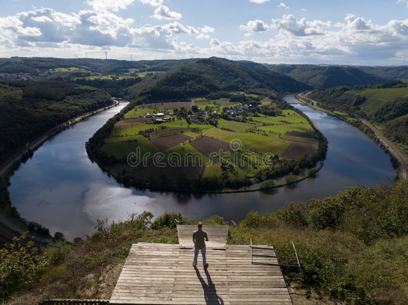Young Man Overlooking a Valley Viewpoint in the German Eiffel Region ...