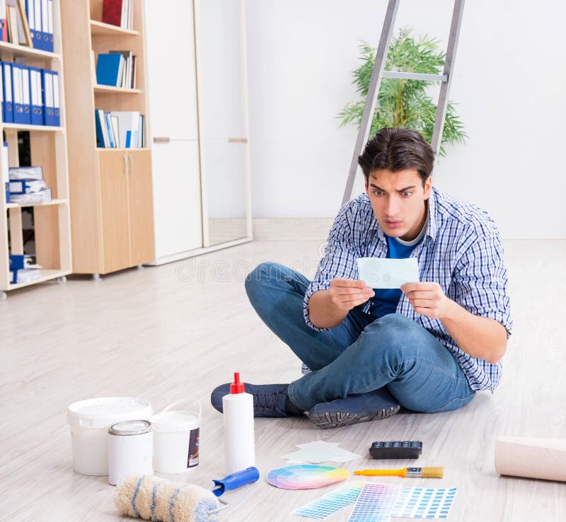 Young Man Overspending His Budget in Refurbishment Project Stock Image ...