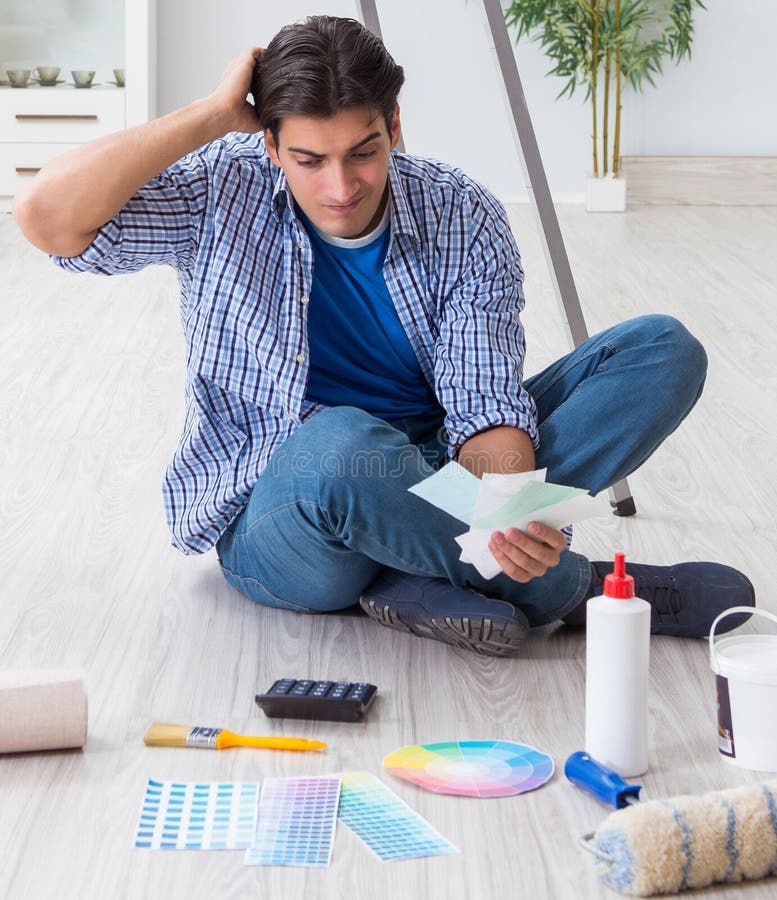 The Young Man Overspending His Budget in Refurbishment Project Stock ...