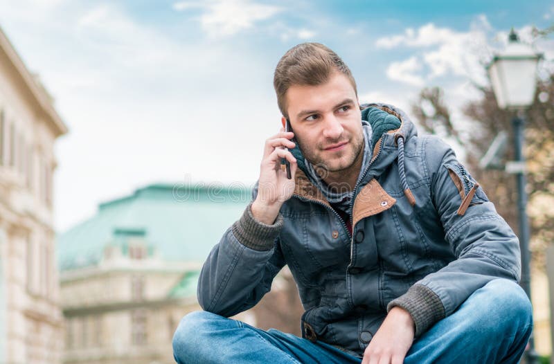 Young Man on Phone Calling. Guy Talking on Smartphone Stock Photo ...
