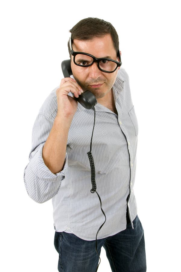 Young Man with a Phone and Glasses, Isolated Stock Image - Image of ...