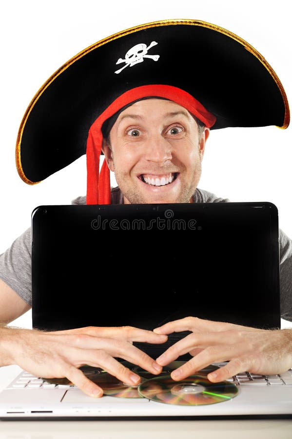 Young Man in Pirate Costume and Computer Stock Image - Image of ...
