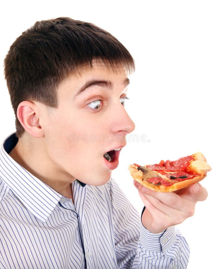 Young Man with a Pizza stock photo. Image of hold, motivation - 105261418