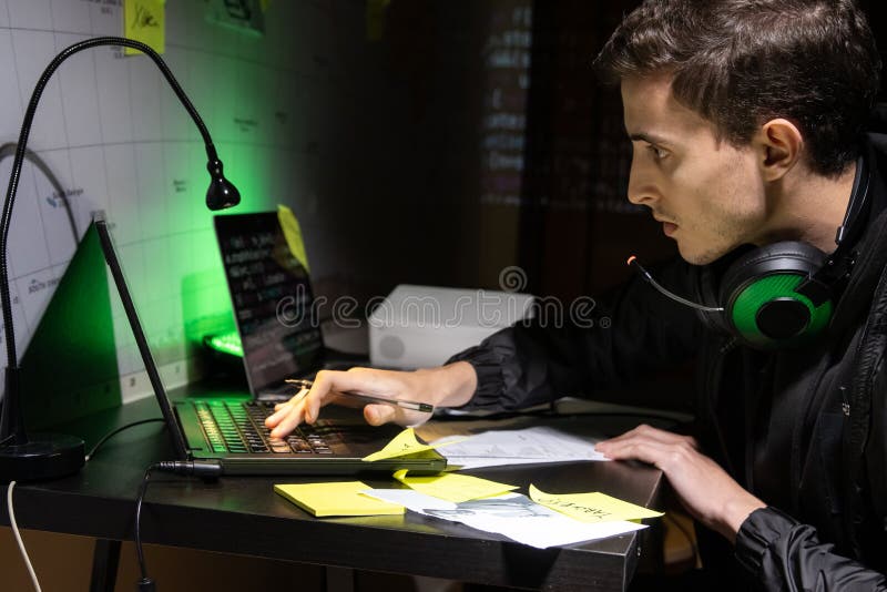 Young Man Planning Hacker Attack Stock Image - Image of person, adult ...