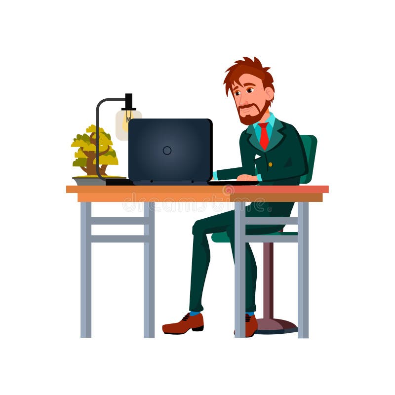 Young Man Planning Startup Idea on Computer Cartoon Vector Stock Vector ...