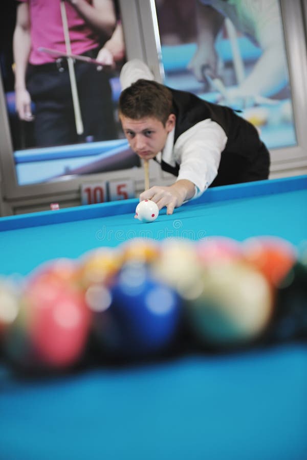 Young Man Play Pro Billiard Game Stock Photo - Image of colorful ...