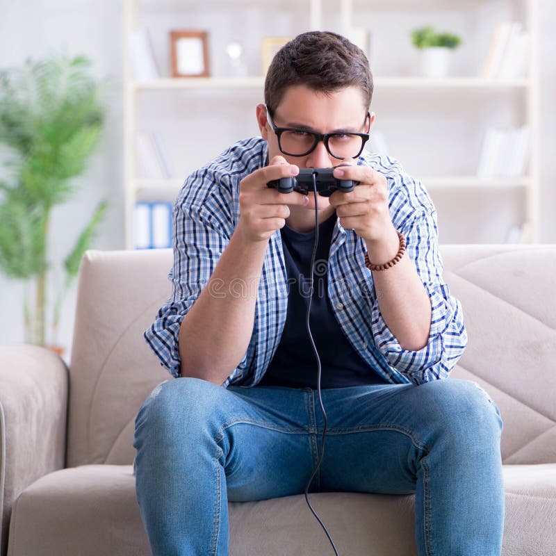 Young Man Playing Computer Games at Home Stock Image - Image of desktop ...