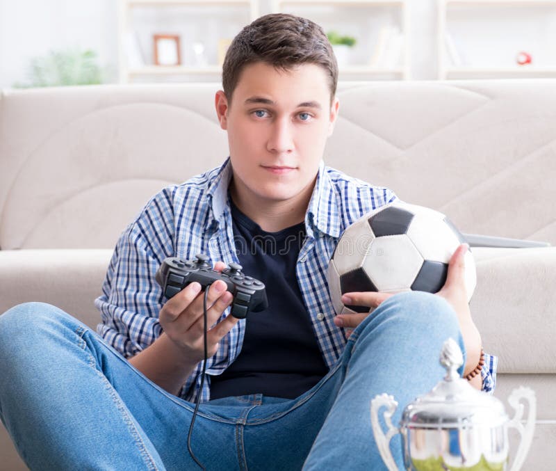 Young Man Playing Computer Games at Home Stock Image - Image of ...