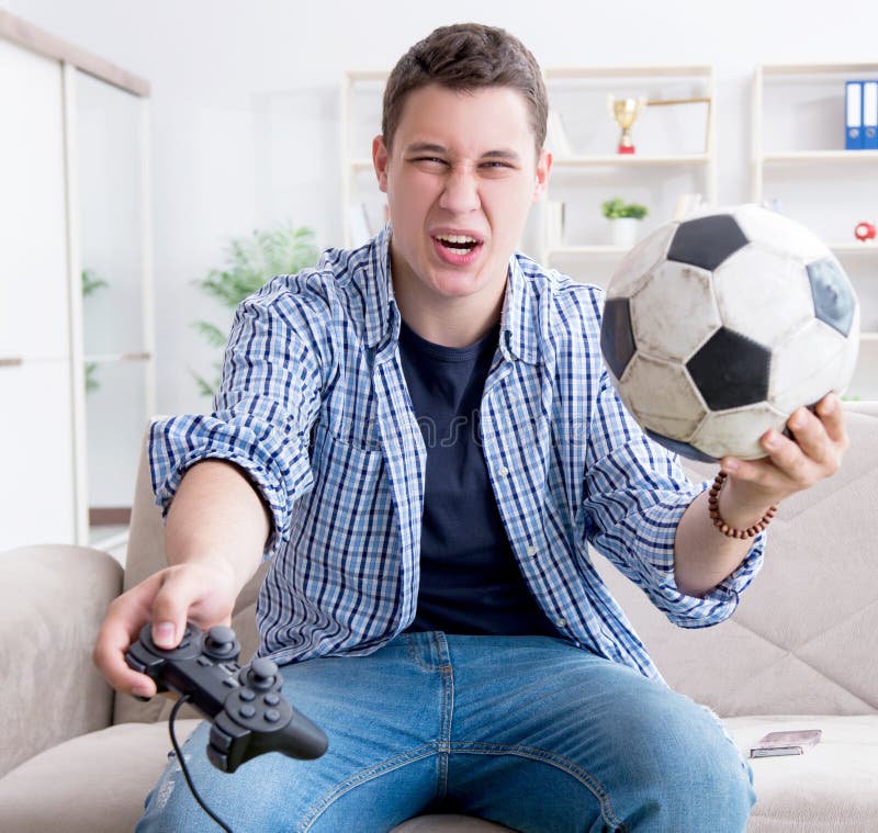 Young Man Playing Computer Games at Home Stock Image - Image of adult ...