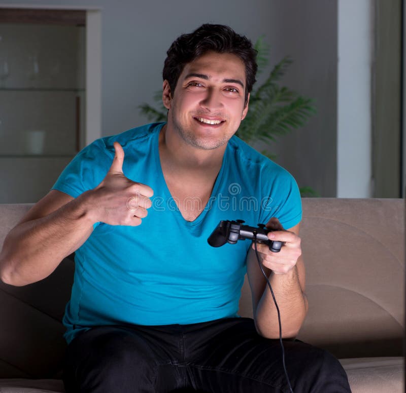 Young Man Playing Computer Games Late at Night Stock Photo - Image of ...