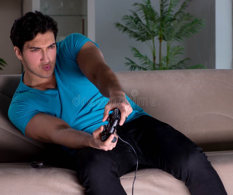 Young Man Playing Computer Games Late at Night Stock Photo - Image of ...