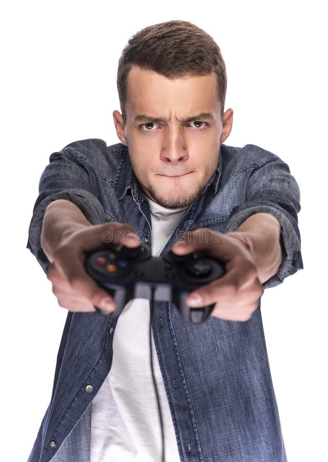 Young Man Playing on Console or Computer. Stock Photo - Image of ...